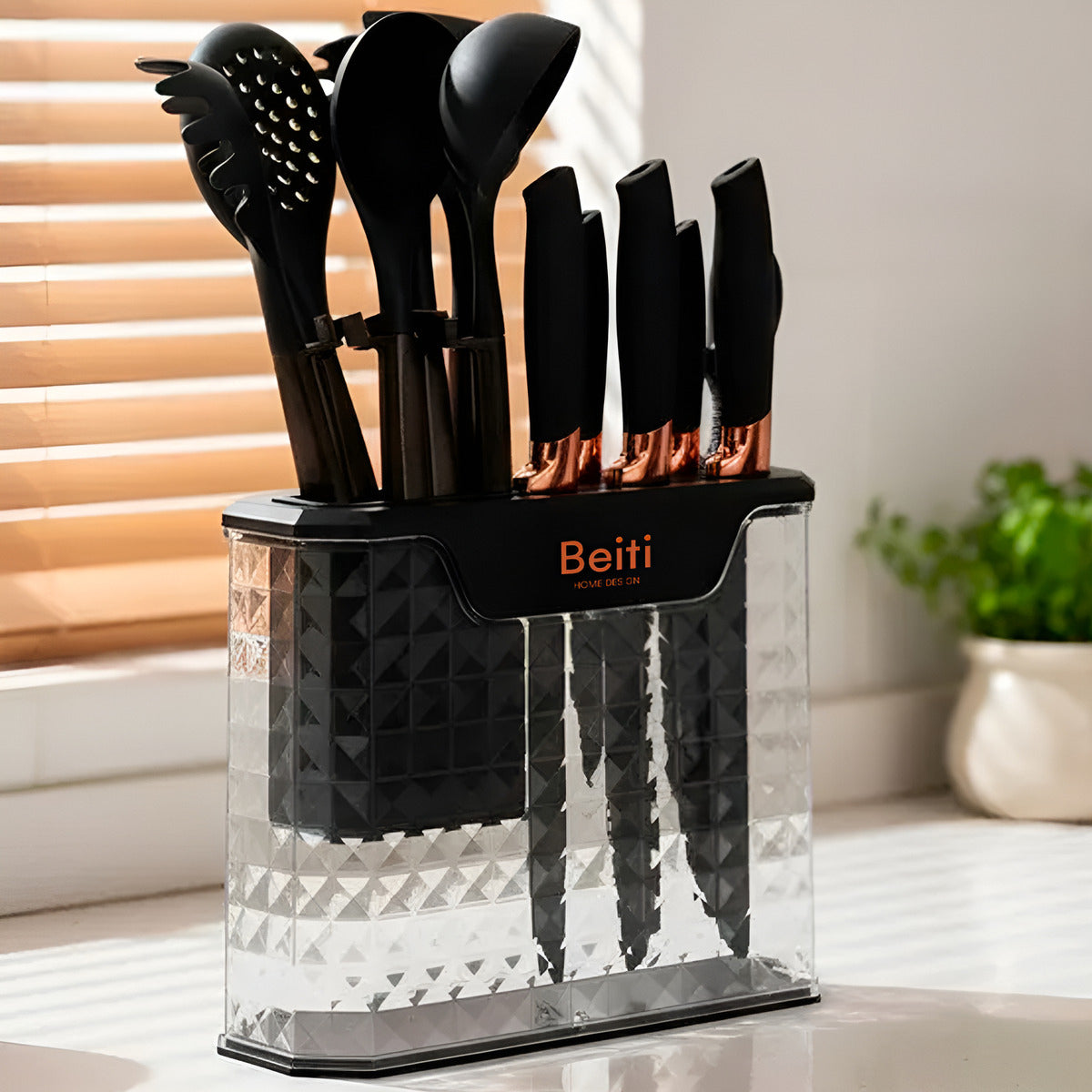 Set 16 Utensilios Cuchillos Cocina Acero Inox Silicona Beiti ...